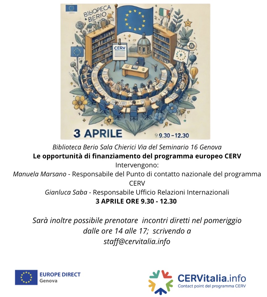 Programma CERV il giorno 3 Aprile 2025 alla Biblioteca Berio | Genova Smart